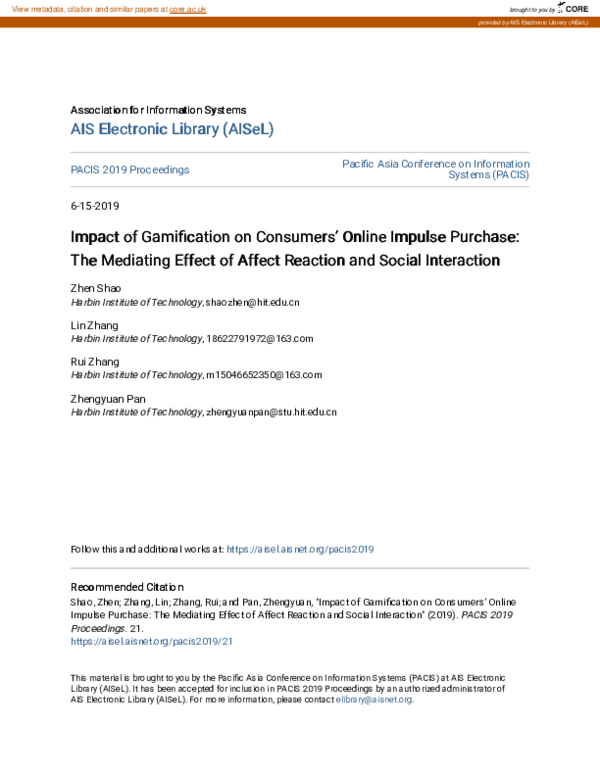 (PDF) Impact of Gamification on Consumers' Online Impulse Purchase: The Mediating Effect of ...