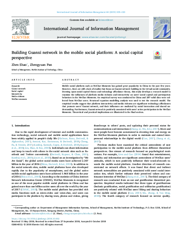 (PDF) Building Guanxi network in the mobile social platform: A social ...