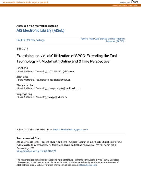 (PDF) Examining Individuals' Utilization of SPOC: Extending the Task ...