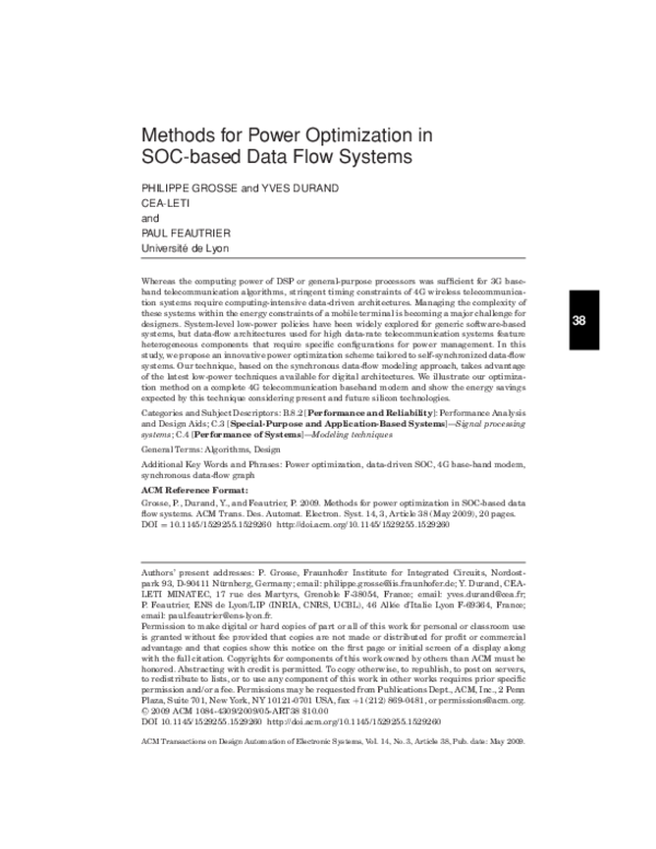 (PDF) Methods for power optimization in SOC-based data flow systems