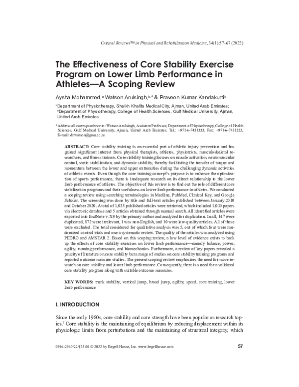 (PDF) The Effectiveness of Core Stability Exercise Program on Lower ...