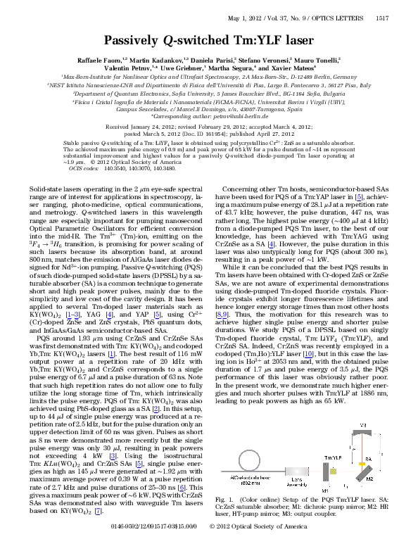 (PDF) Passively Q-switched Tm:YLF laser