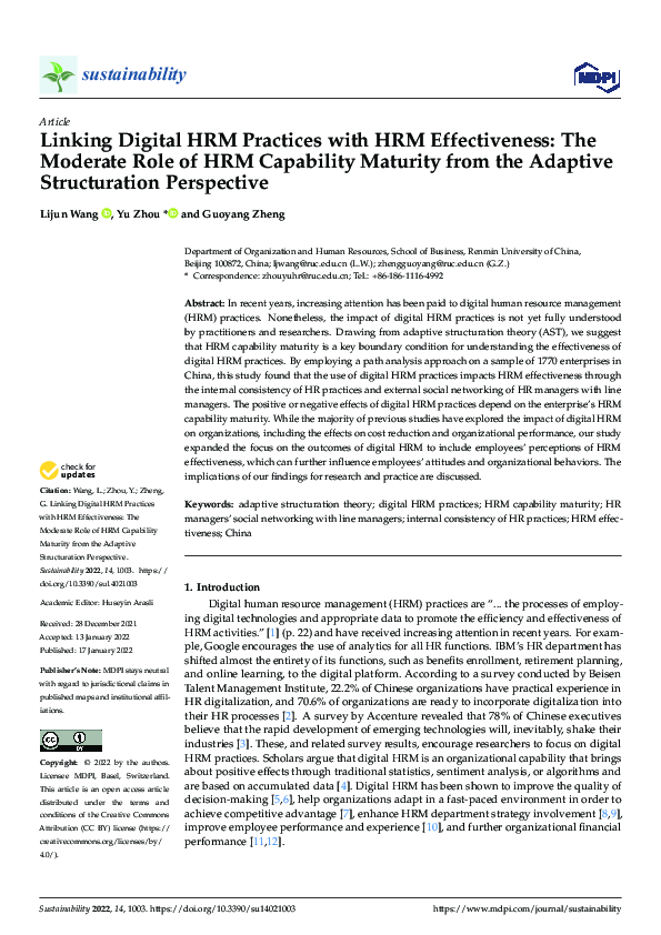 (PDF) Linking Digital HRM Practices with HRM Effectiveness: The ...