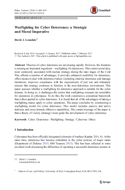 (PDF) Warfighting for Cyber Deterrence: a Strategic and Moral ...