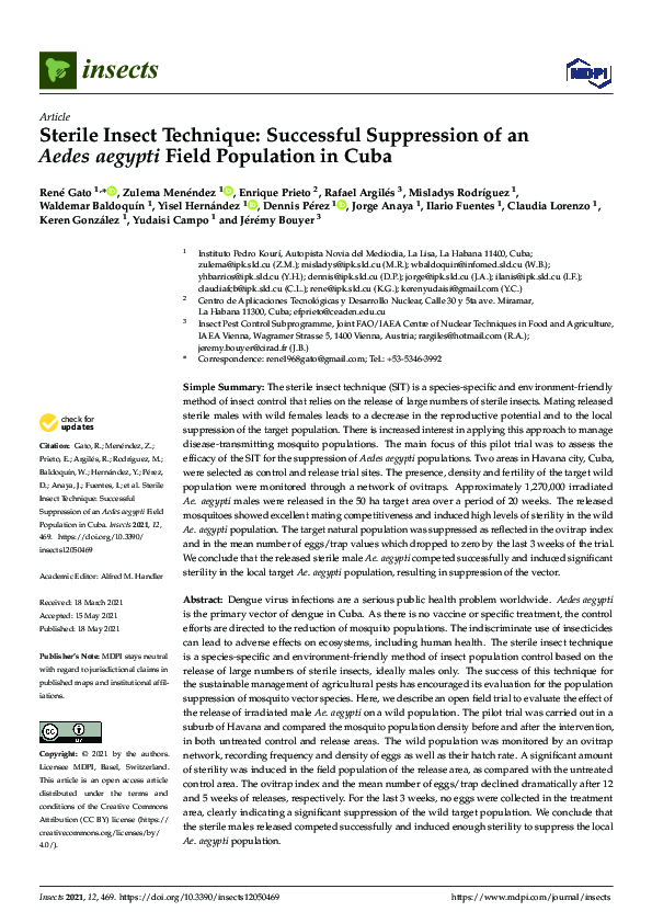 (PDF) Sterile Insect Technique: Successful Suppression of Aedes Aegypti ...