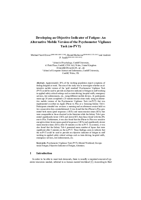 (PDF) Developing an Objective Indicator of Fatigue: An Alternative ...