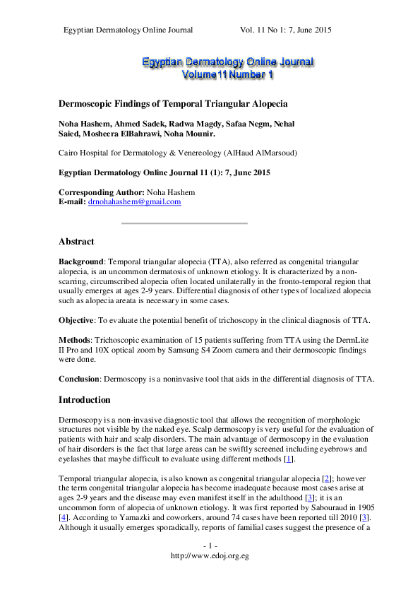 (PDF) Dermoscopic Findings of Temporal Triangular Alopecia