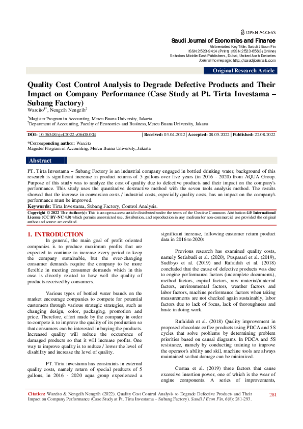 (PDF) Quality Cost Control Analysis to Degrade Defective Products and ...