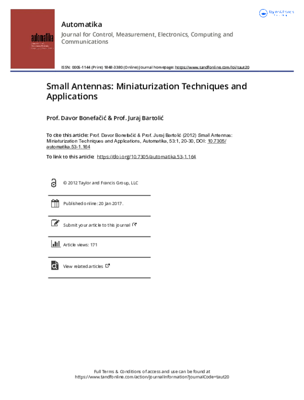 (PDF) Small Antennas: Miniaturization Techniques and Applications