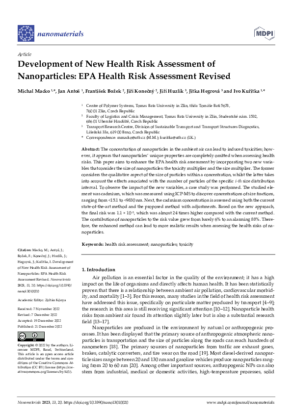 (PDF) Development of New Health Risk Assessment of Nanoparticles: EPA ...