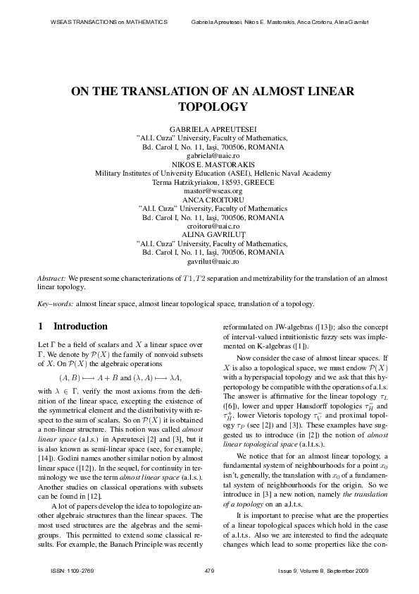 (PDF) On the Translation of an Almost Linear Topology