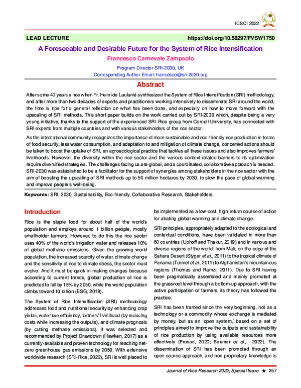 (PDF) A Foreseeable and Desirable Future for the System of Rice ...