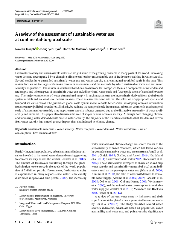 (PDF) A review of the assessment of sustainable water use at ...