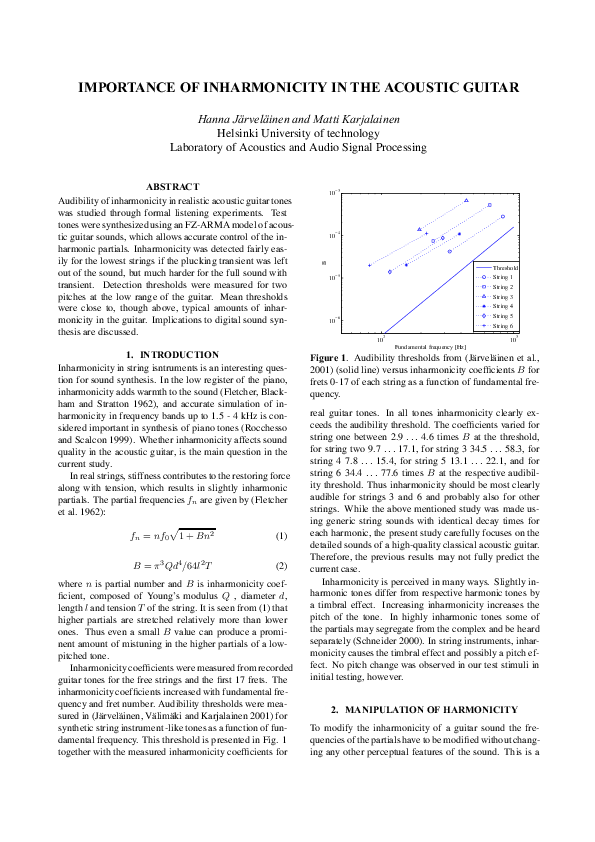 (PDF) Importance of inharmonicity in the acoustic Guitar