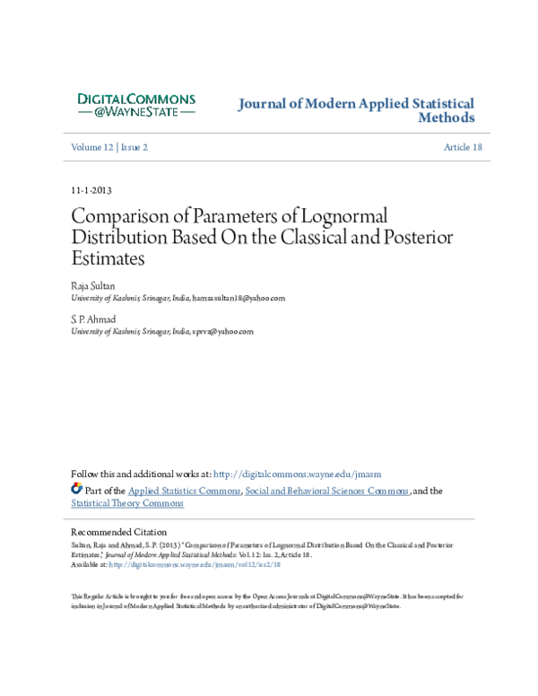 (PDF) Comparison of Parameters of Lognormal Distribution Based On the Classical and Posterior ...
