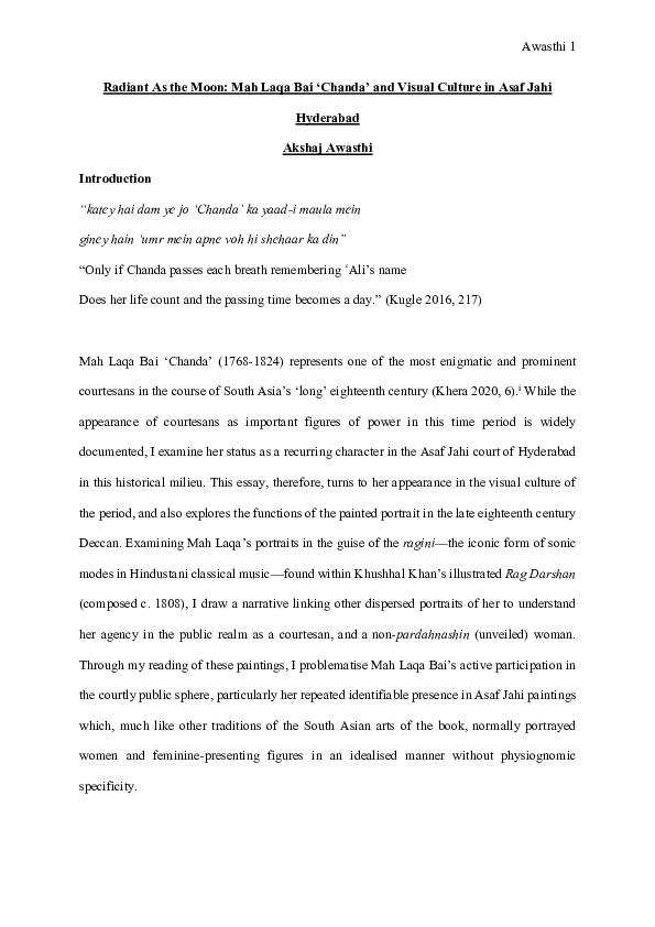 (PDF) Radiant As the Moon: Mah Laqa Bai 'Chanda' and Visual Culture in ...
