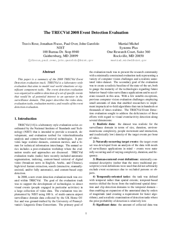 (PDF) The TRECVid 2008 Event Detection evaluation