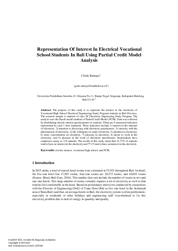 (PDF) Representation Of Interest In Electrical Vocational School ...