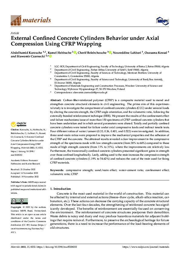 Pdf External Confined Concrete Cylinders Behavior Under Axial Compression Using Cfrp Wrapping