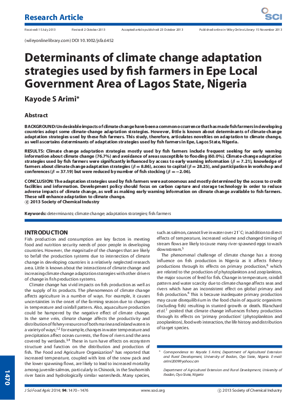 (PDF) Determinants of climate change adaptation strategies used by fish ...