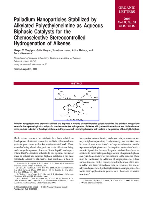 (PDF) Palladium Nanoparticles Stabilized by Alkylated Polyethyleneimine as Aqueous Biphasic ...