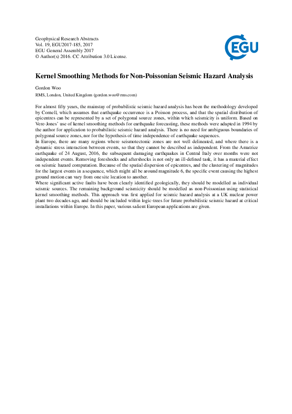 (PDF) Kernel Smoothing Methods for Non-Poissonian Seismic Hazard Analysis
