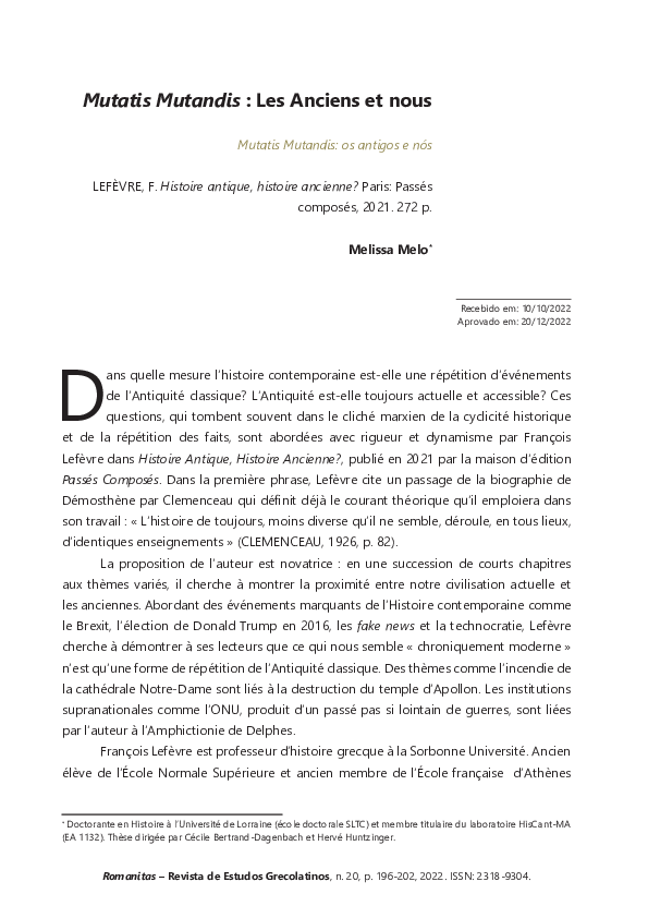 (PDF) Mutatis Mutandis : Les Anciens et nous