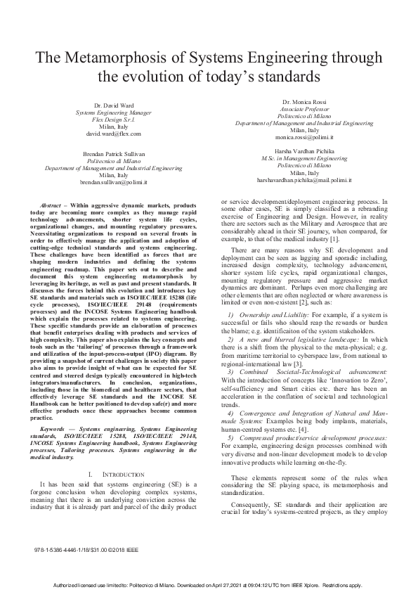 (PDF) The Metamorphosis of Systems Engineering through the evolution of ...