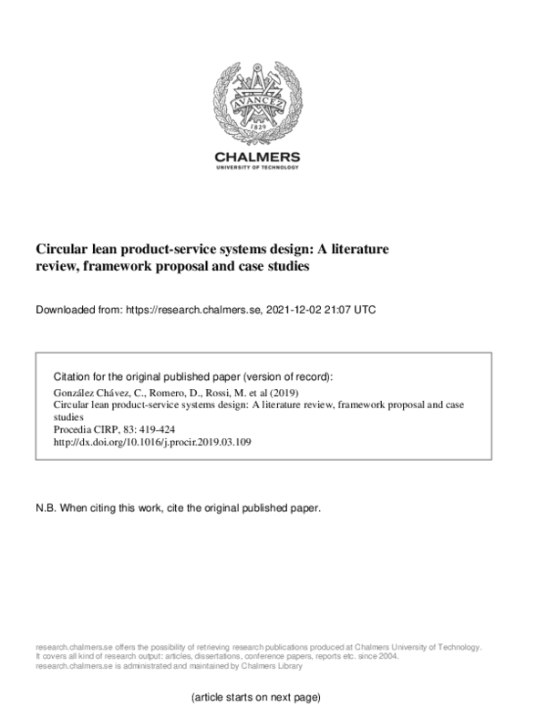 (PDF) Circular Lean Product-Service Systems Design: A Literature Review, Framework Proposal and ...