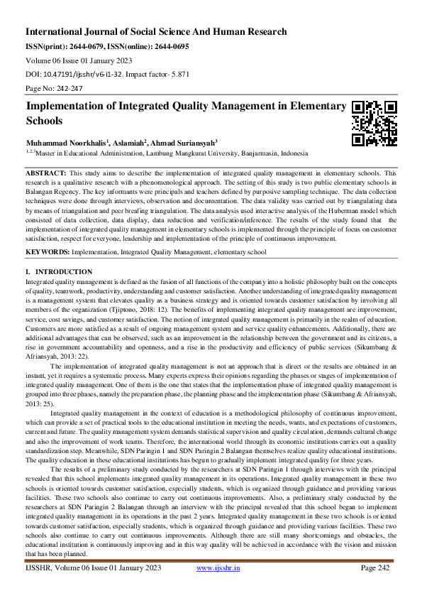 (PDF) Implementation of Integrated Quality Management in Elementary Schools