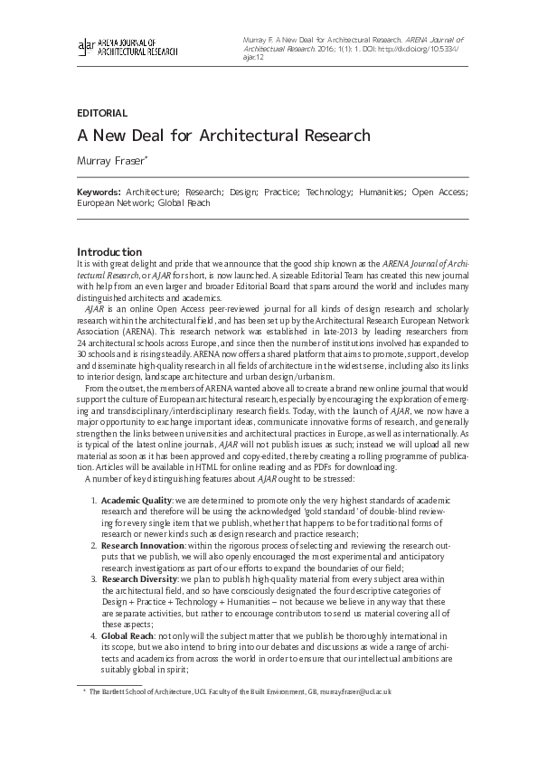 (PDF) A New Deal for Architectural Research