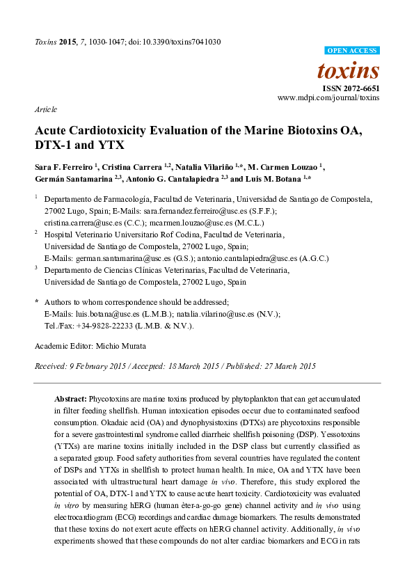 (PDF) Acute Cardiotoxicity Evaluation of the Marine Biotoxins OA, DTX-1 ...