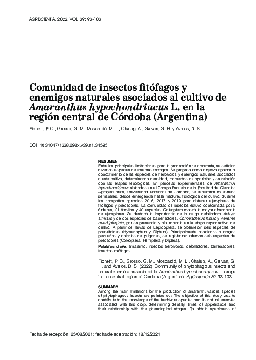 (PDF) Comunidad de insectos fitófagos y enemigos naturales asociados al ...