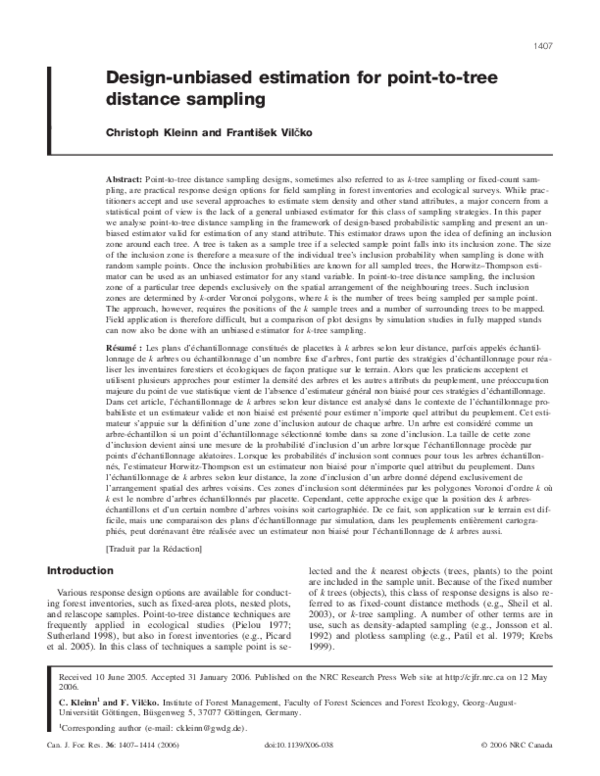 (PDF) Design-unbiased estimation for point-to-tree distance sampling