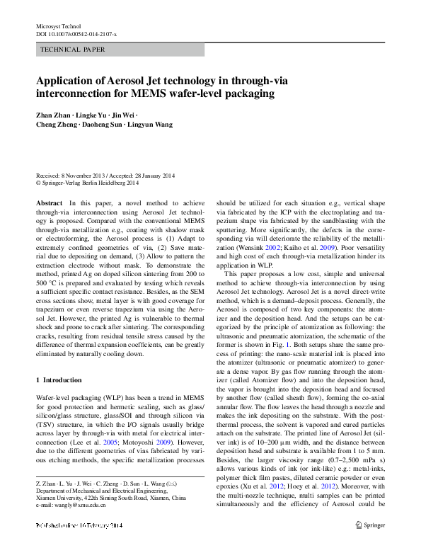 (PDF) Application of Aerosol Jet technology in through-via ...