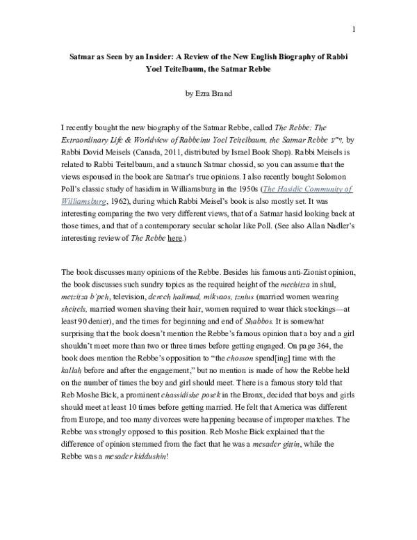 (DOC) Satmar as Seen by an Insider: A Review of the New English ...