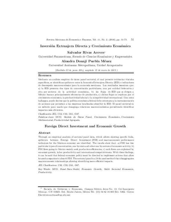 (PDF) Inversión Extranjera Directa y Crecimiento Económico