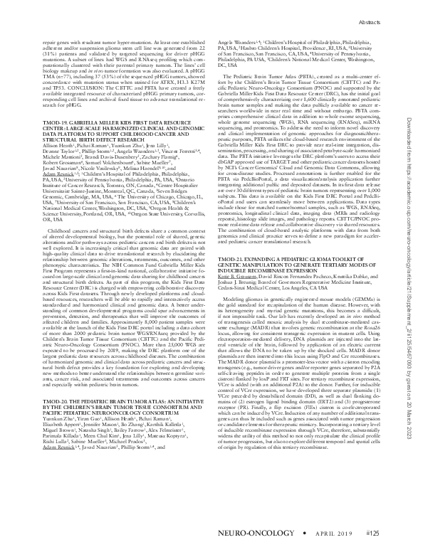 (PDF) TMOD-19. Gabriella Miller Kids First Data Resource Center: Large-Scale Harmonized Clinical ...