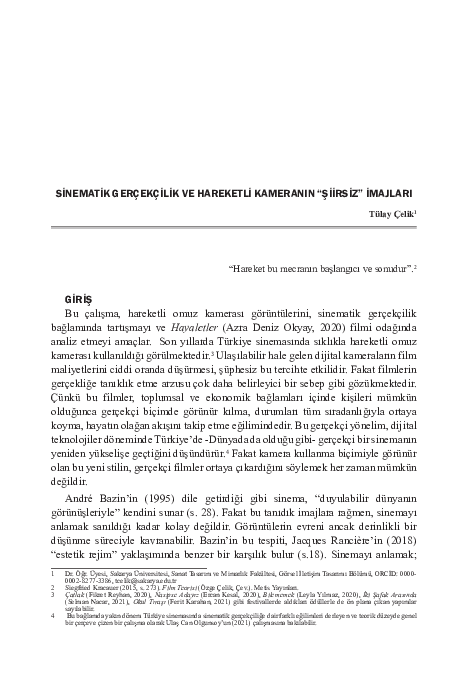 (PDF) Sinematik Gerçekçilik ve Hareketli Kameranın "Şiirsiz" İmajları