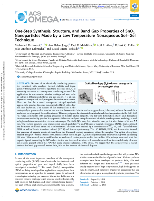 (PDF) One-Step Synthesis, Structure, and Band Gap Properties of SnO2 Nanoparticles Made by a Low ...