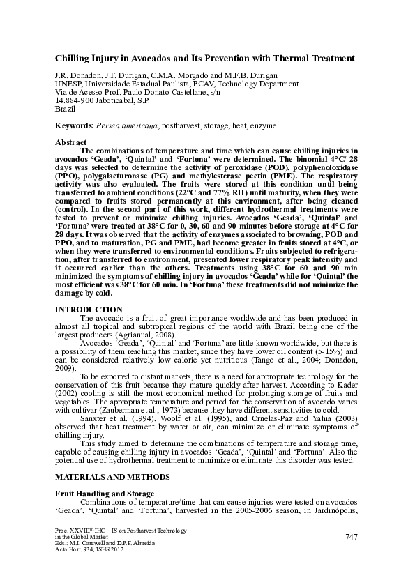 (PDF) Chilling Injury in Avocados and Its Prevention with Thermal Treatment