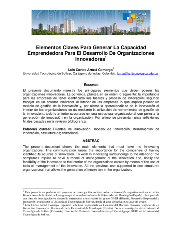 (PDF) Elementos claves para generar la capacidad emprendedora para el desarrollo de ...