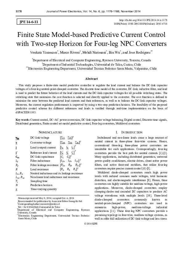 (PDF) Finite State Model-based Predictive Current Control with Two-step Horizon for Four-leg NPC ...