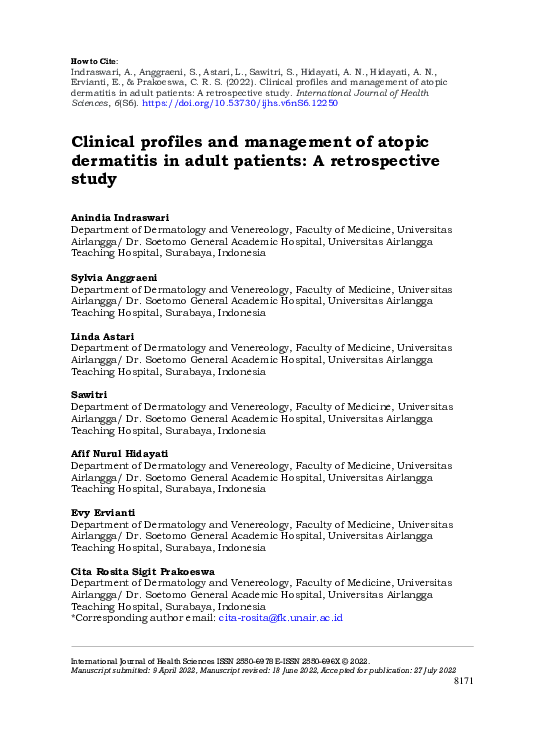 (PDF) Clinical profiles and management of atopic dermatitis in adult patients | Sawitri Sawitri ...