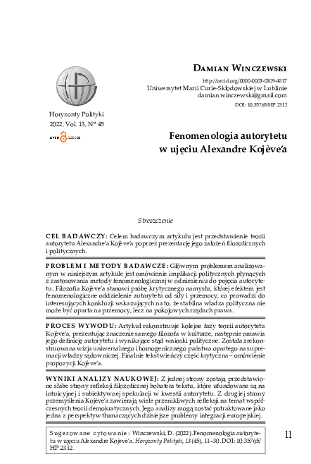 (PDF) Fenomenologia autorytetu w ujęciu Alexandre Kojève’a