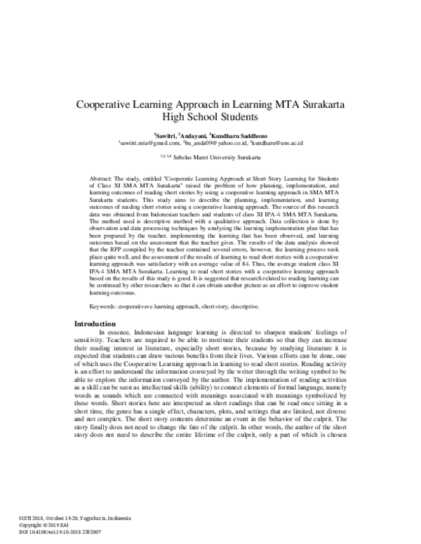 (PDF) Cooperative Learning Approach in Learning MTA Surakarta High School Students