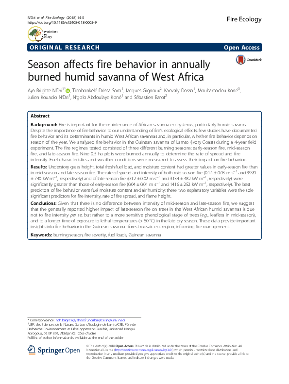 (PDF) Season affects fire behavior in annually burned humid savanna of ...