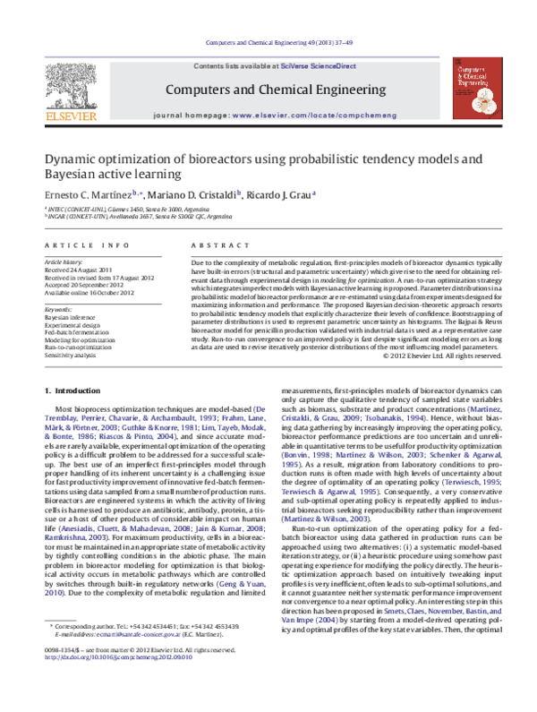 (PDF) Dynamic optimization of bioreactors using probabilistic tendency models and Bayesian ...