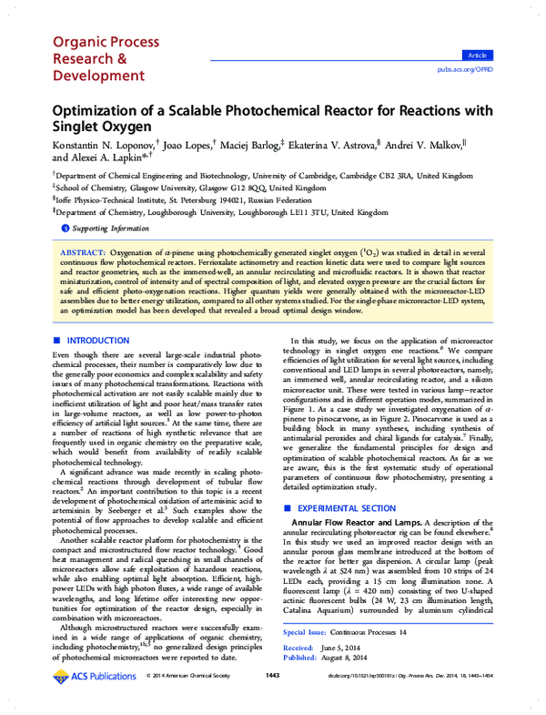 (PDF) Optimization of a Scalable Photochemical Reactor for Reactions ...