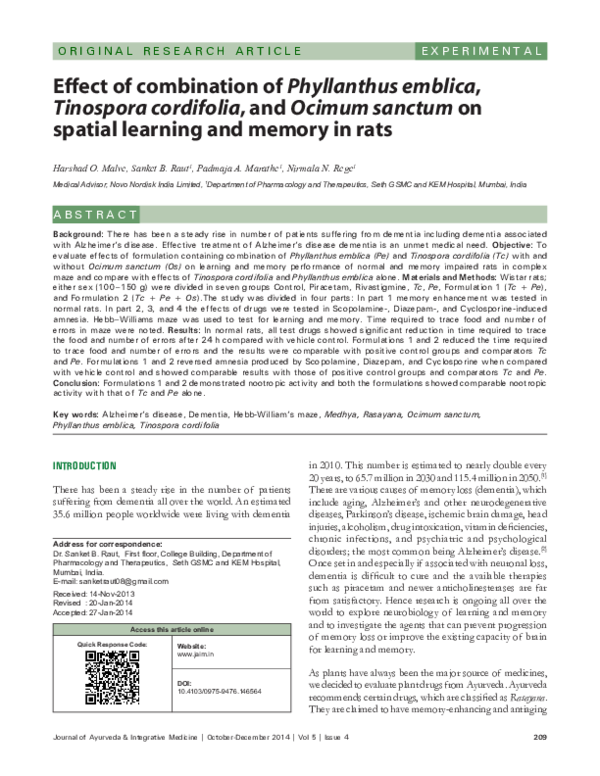 (PDF) Effect of combination of Phyllanthus emblica, Tinospora cordifolia, and Ocimum sanctum on ...